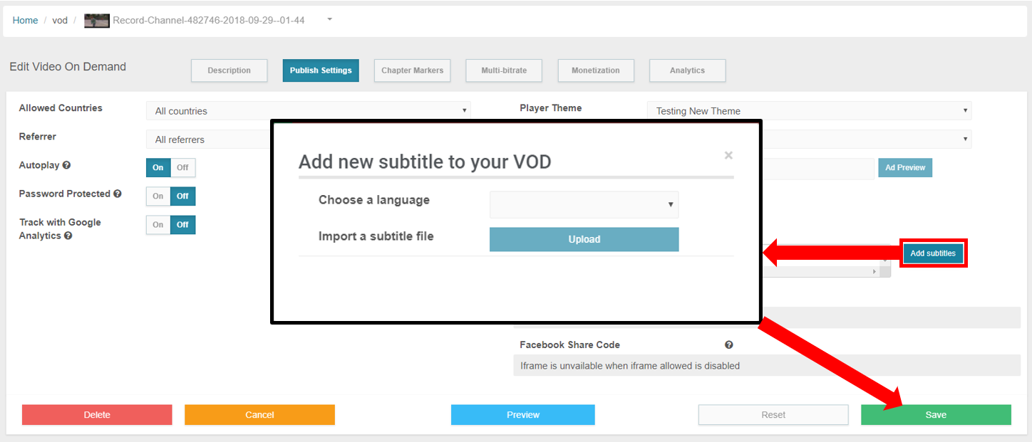 Soporte de subtítulos para vídeo web con archivos SRT y VTT