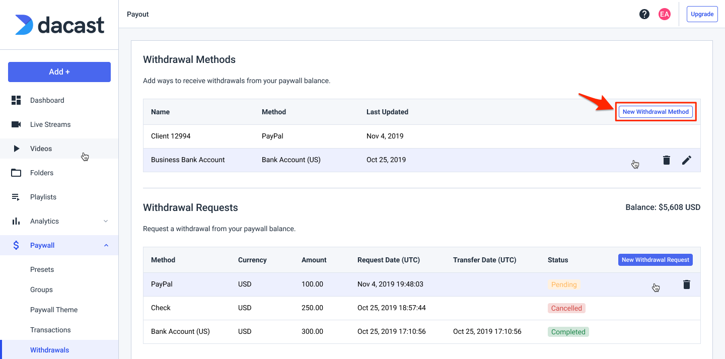 How to Request a Dacast Payment Payout | Dacast