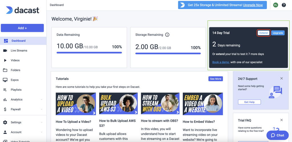 ¿Cuánto dura la prueba gratuita de Dacast? | Dacast%.