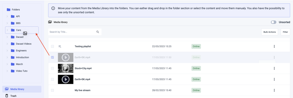Cómo organizar el contenido VOD de Dacast en el nuevo Back Office - Dacast