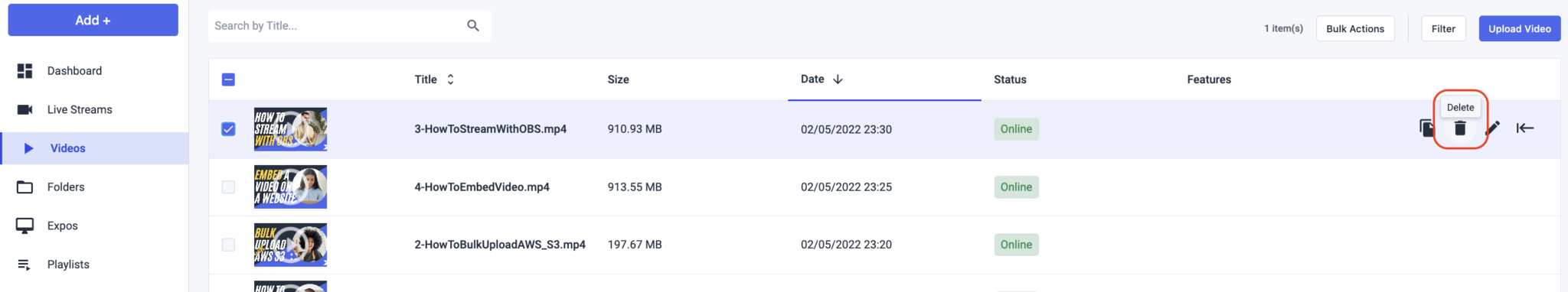 How to Delete Your Uploaded Videos - Dacast