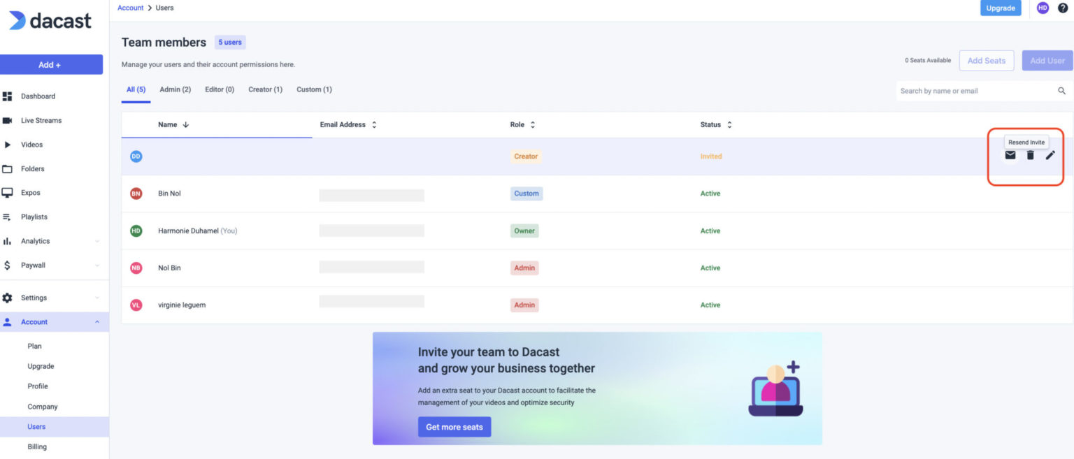 How To Manage Team Members on Your Dacast Account? - Dacast