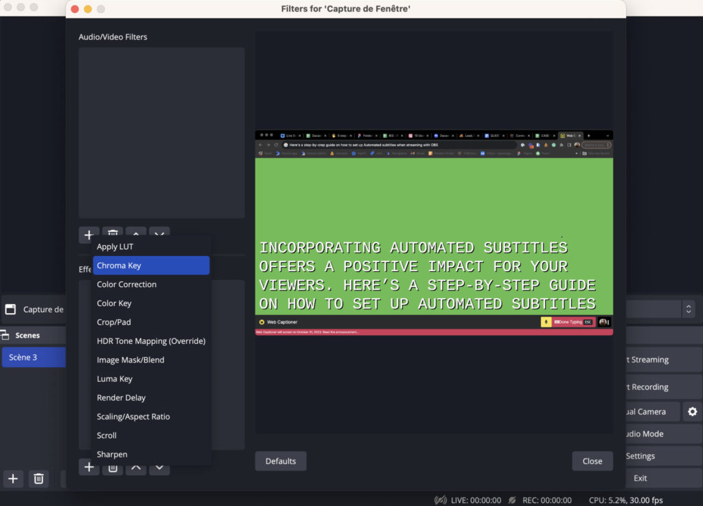 Set up automated subtitles with OBS for Live Streaming