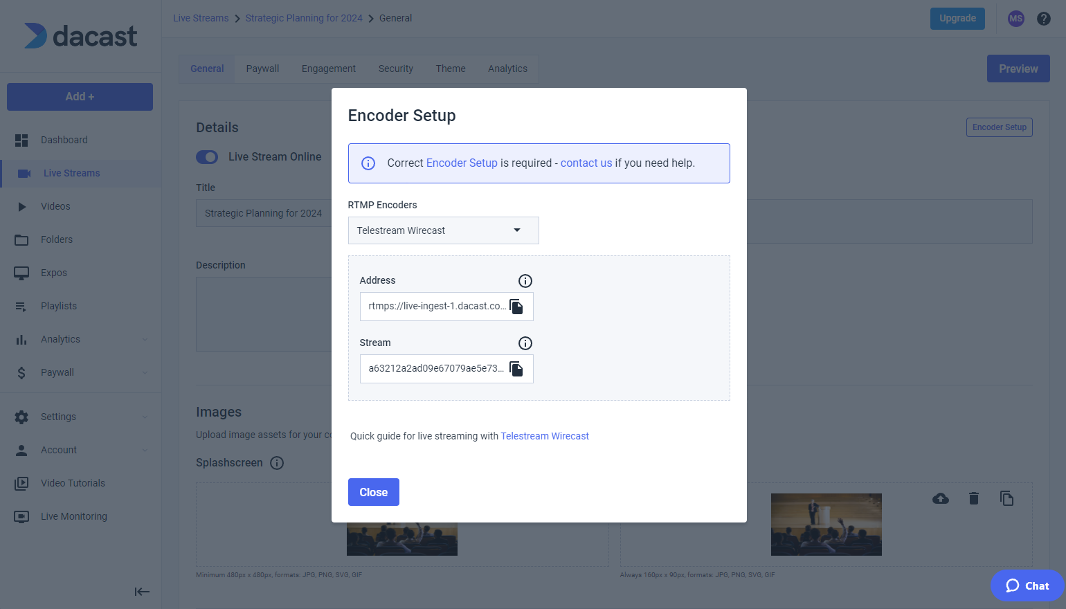 Encoder Settings for Wirecast - Dacast
